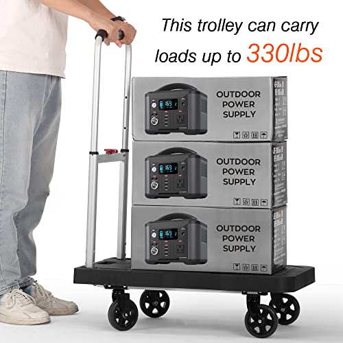 nisboigr Push Dolly Cart Foldable Platform Hand Truck 330lb Weight Capacity with 360 Degree Swivel Wheels for Garage Garden Home & Office Use, Black