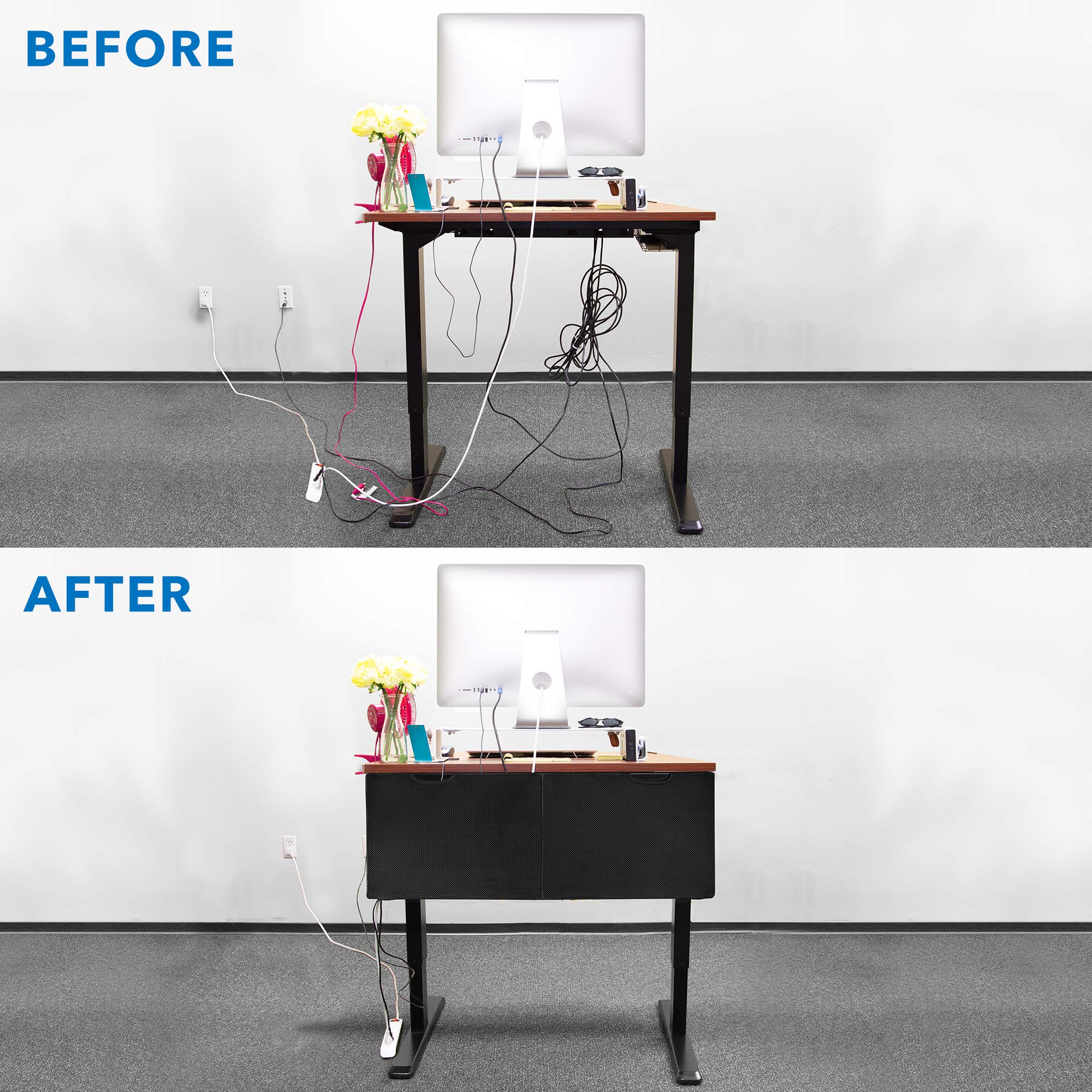 MOUNT-IT! Under Desk Privacy Panel for Sit Stand Workstations [41 Inches Wide], with Cable Management and Organizer Pockets, Modesty Desk Skirt for Home and Office (Black)