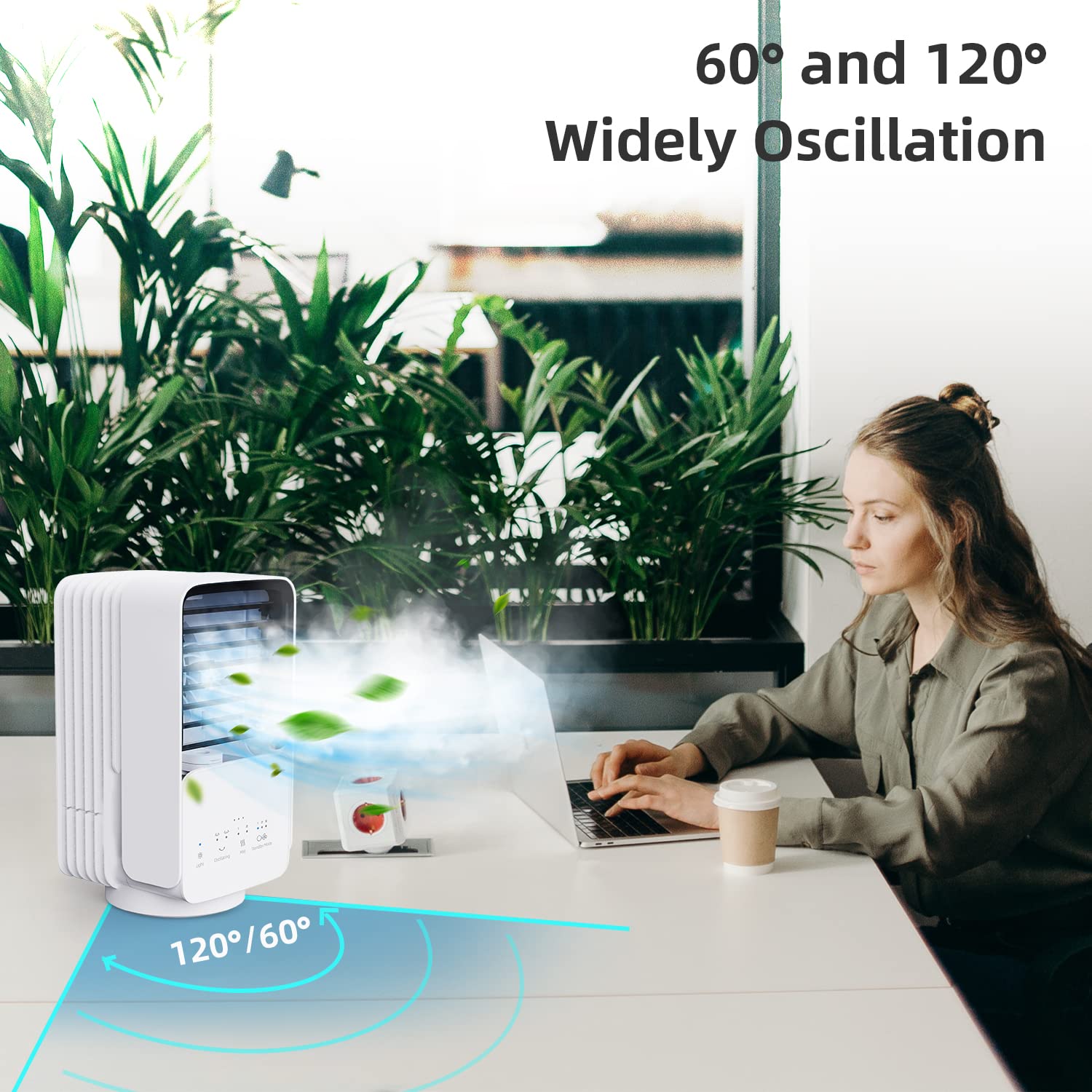 Portable Air Cooler, JREAWD 3 in 1 Mini Air Cooler with 120° Oscillation 3 Speeds USB Evaporative Air Cooler Fan with LED Light for Home Office Bedroom Kitchen Tent