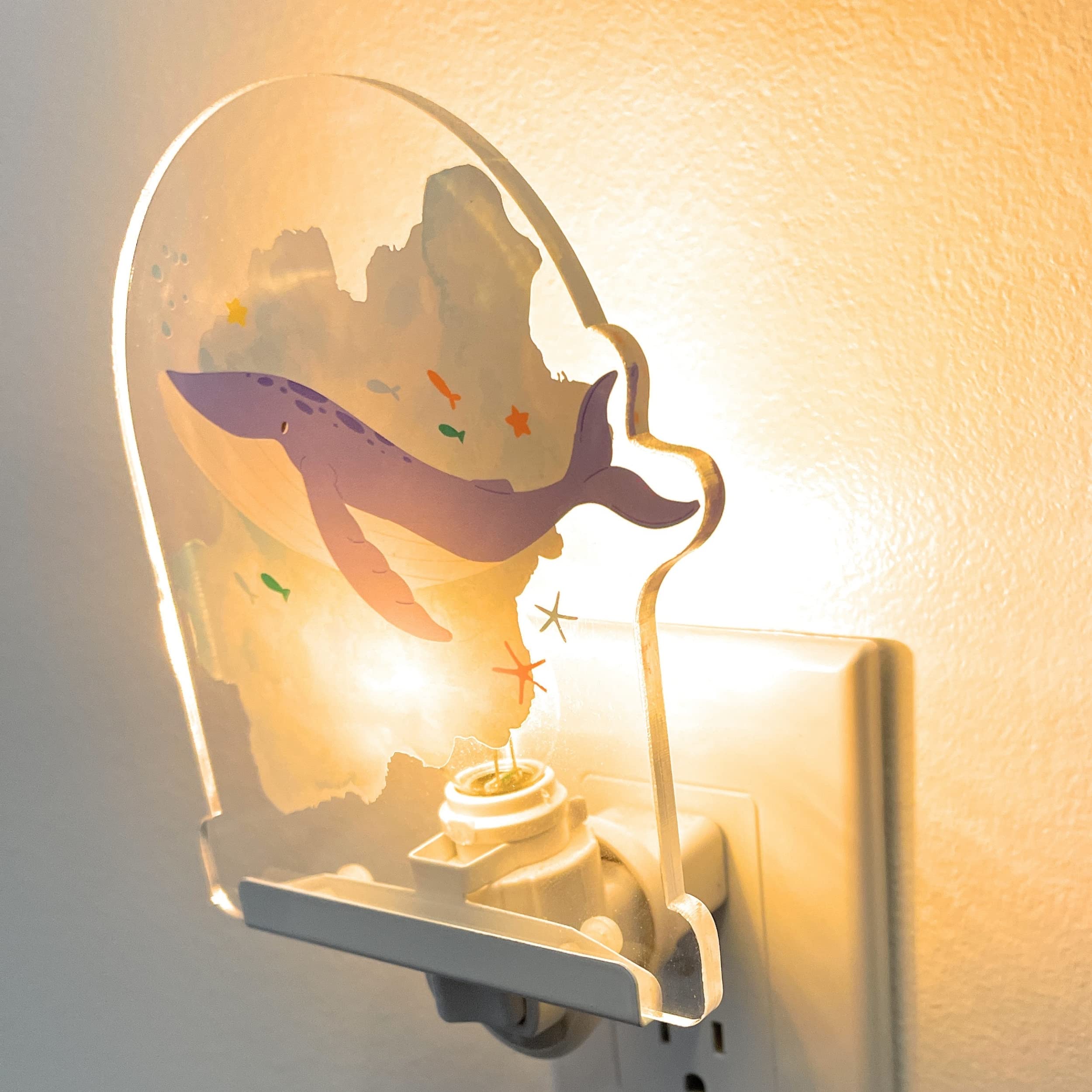 Solas Fifty Two Childrens Room Night Light for Kids Plug in Night Lamp Nursery Decor Made from Eco-Friendly Post Consumer Recycled Acrylic LED Bulb Included Switch (Whale)