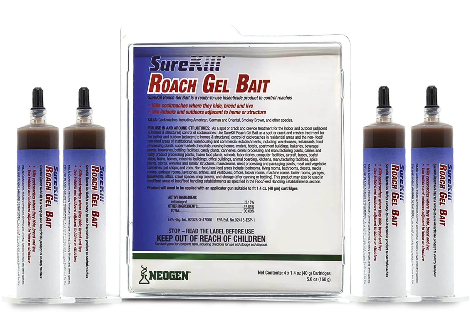 Neogen Surekill Roach Gel Bait - Roach Killer - Cockroach Killer Gel - Animal Friendly Roach Killer - Roach Gel Indoor infestation - Available with Premium Quality Centaurus AZ Gloves- 4× 40g