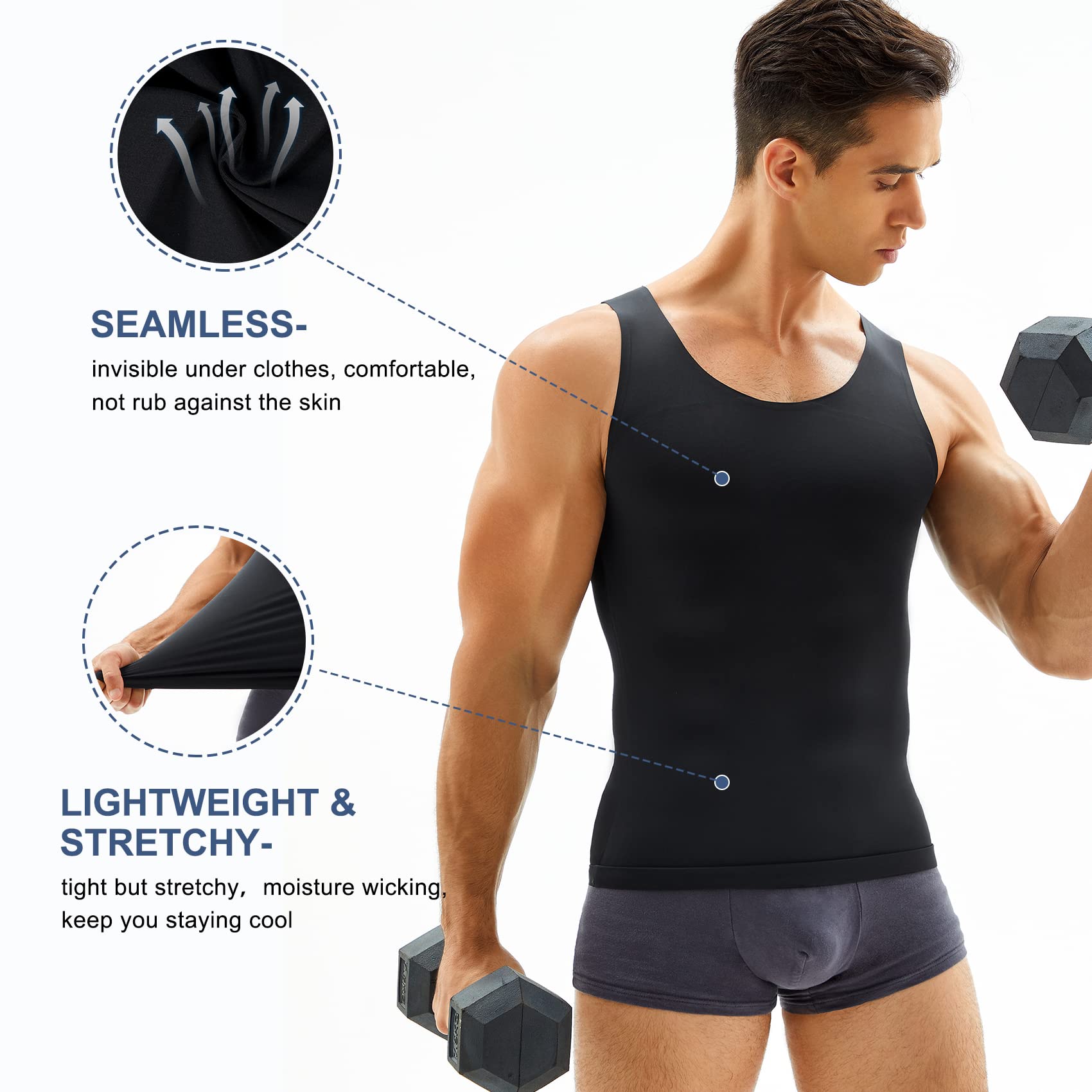 MOLUTAN Compression Tank Top Men Compression Shirt Slimming Body Shaper Vest Sleeveless Undershirt Shapewear Black