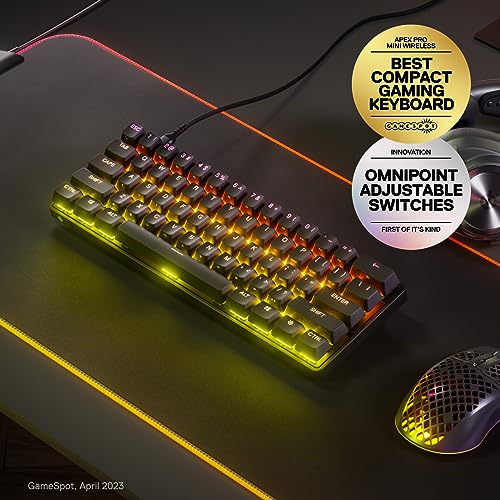 SteelSeries Apex Pro Mini HyperMagnetic Gaming Keyboard – Adjustable Actuation – Compact 60% Form Factor – RGB – PBT Keycaps – USB-C