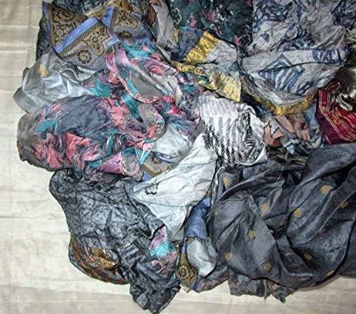Vintage Fabrics Crafts Sari Silk Fabric Lot Material Remnant 100 Grams Grey Craft Scrapbook Art Doll