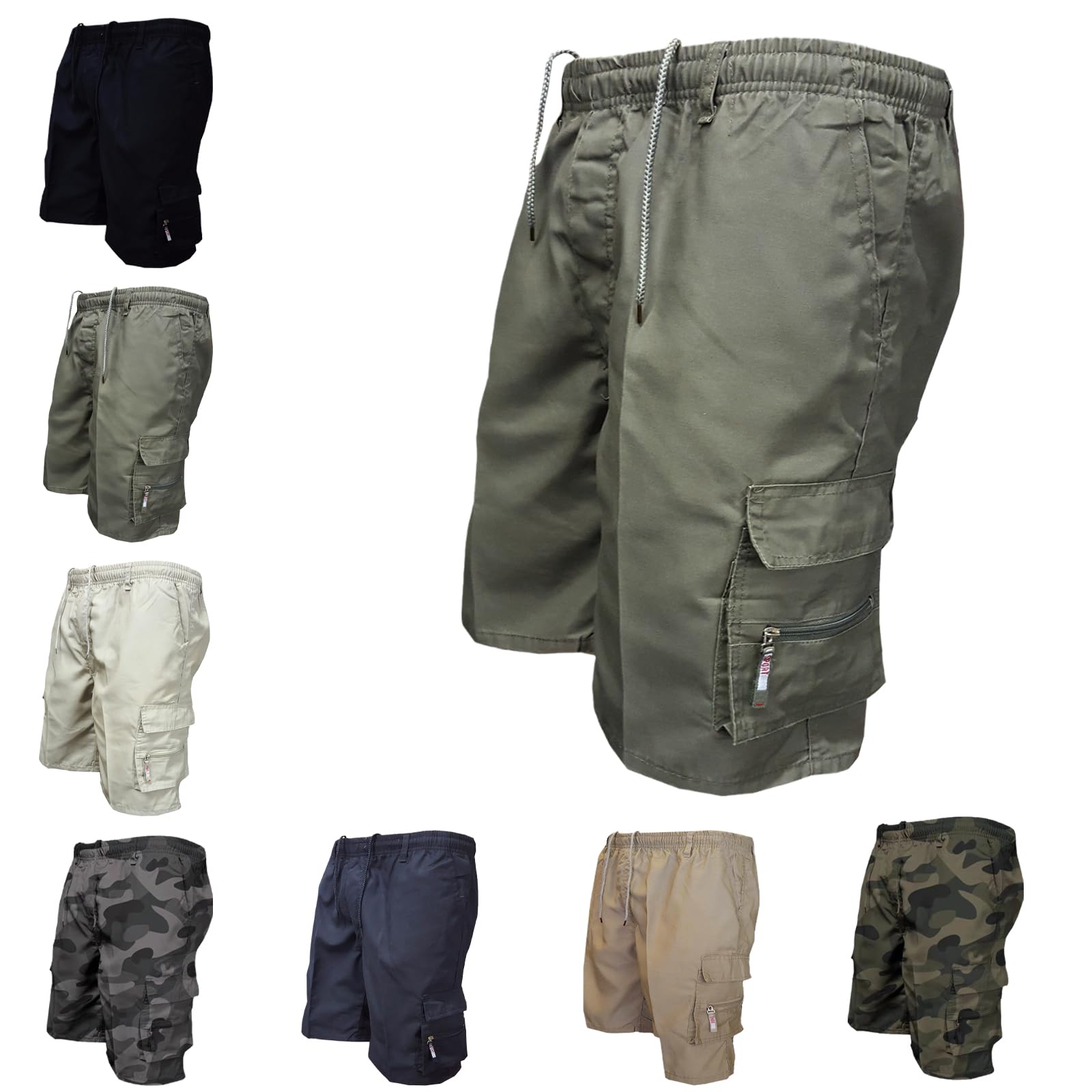 ikoopetu Zipper Pockets Hiking Athletic Running Shorts,Men's Casual Cargo Pants Shorts Loose Summer Outdoor Sports Pants (Military Green,S)