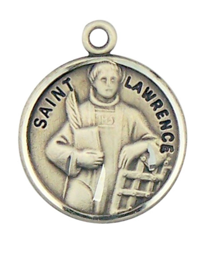 HMHReligiousMfg Sterling Silver Patron Saint Lawrence Round Medal Pendant, 7/8 Inch