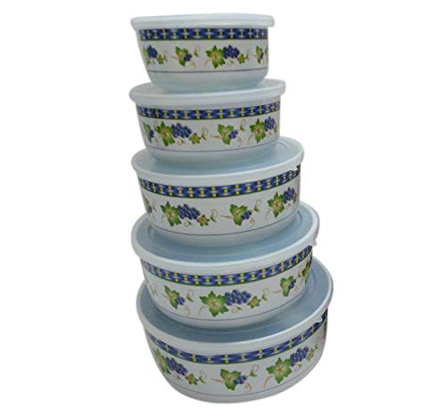Melamine Bowl 5 Pcs set - serving bowls with lids Bowl Set for Soup Cereal Rice Noodles Salad, Dishwasher-Safe