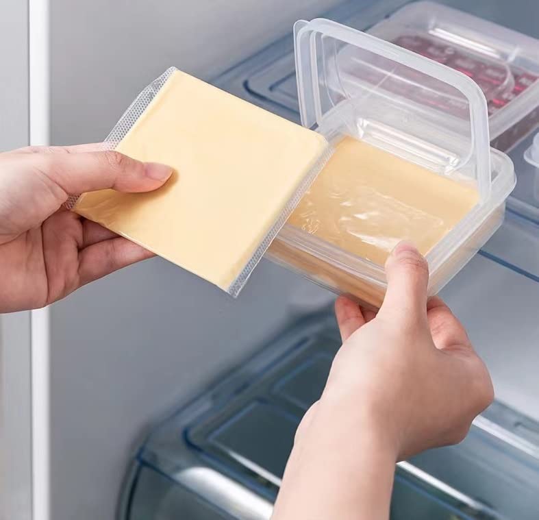MASINIES Slice Cheese Container for Fridge Ham Sausage Slice Storage Box, Vegetable and Fruit Fresh-Keeping Box, Portable Leakproof Clear Cheese Organiser with Flip Lid
