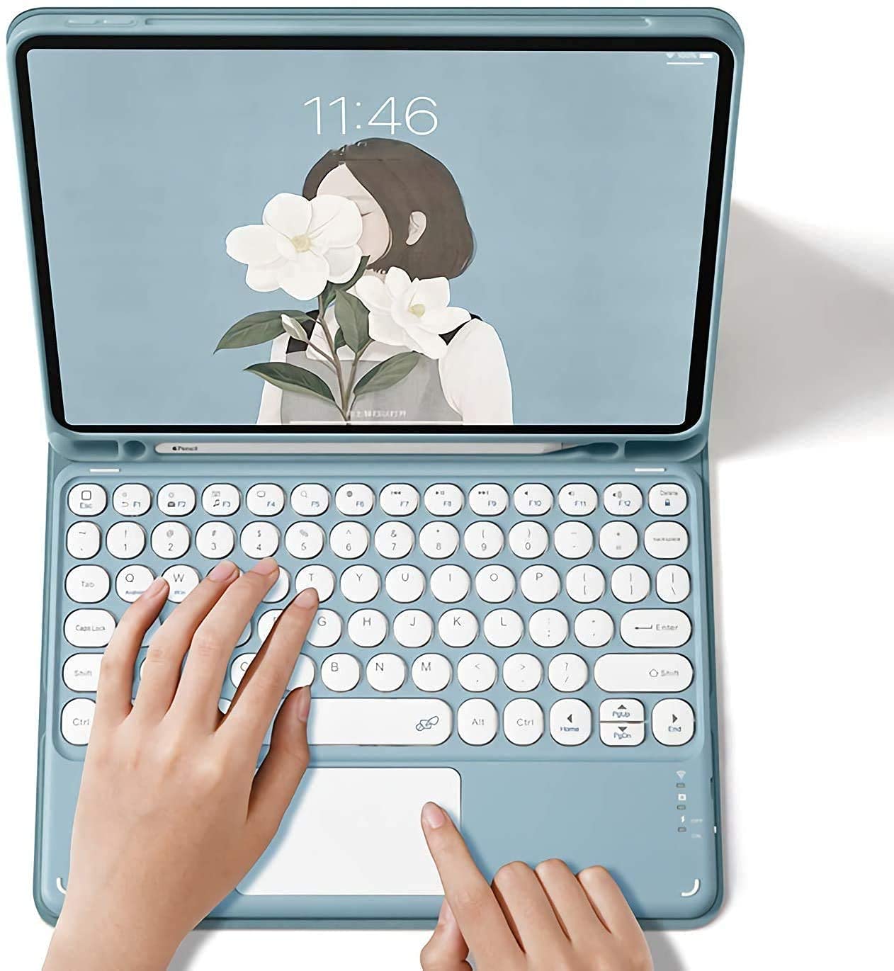 QIYIBOCASE Trackpad Keyboard case for iPad 10th Generation 2022, Folio Smart Cover with Pencil Holder, Round Key Magnetically Detachable Touchpad Keyboard for 10.9 inch iPad 10 (Blue)
