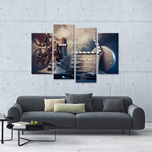 iHAPPYWALL 4 Panel Old Film Canvas Wall Art Filmmaking Concept Scene Dramatic Lighting Still Life Picture Stretched and Framed For Living Room Bedroom Home Decor Ready To Hang