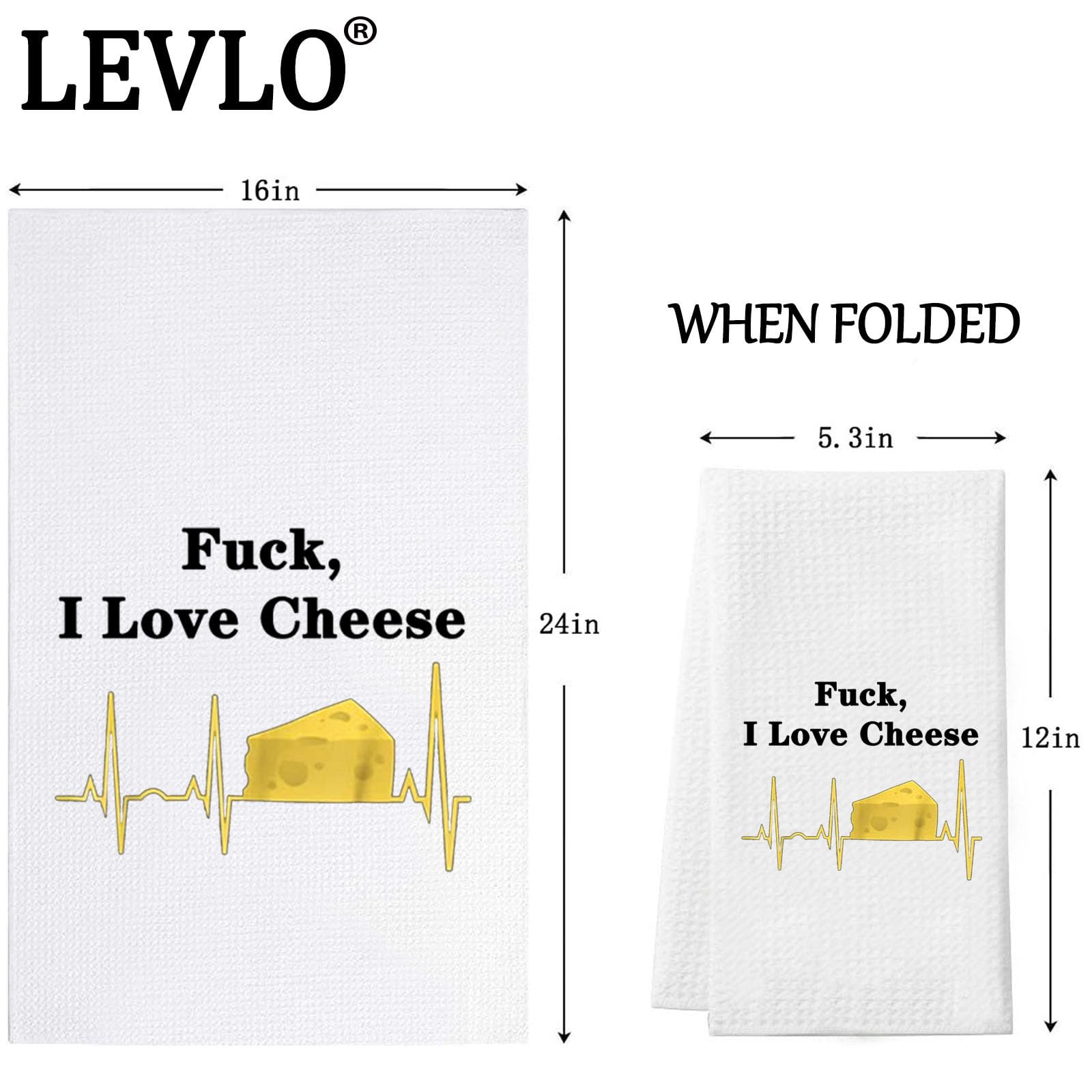 LEVLO Funny Cheese Kitchen Towel Cheese Lover Gift I Love Cheese Tea Towels Housewarming Gift Waffle Weave Kitchen Decor Dish Towels with Sayings (I Love Cheese)