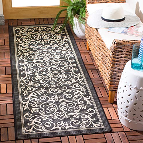 SAFAVIEH Courtyard Collection Accent Rug - 2' x 3'7", Navy & Beige, Scroll Design, Non-Shedding & Easy Care, Indoor/Outdoor & Washable-Ideal for Patio, Backyard, Mudroom (CY2098-268)