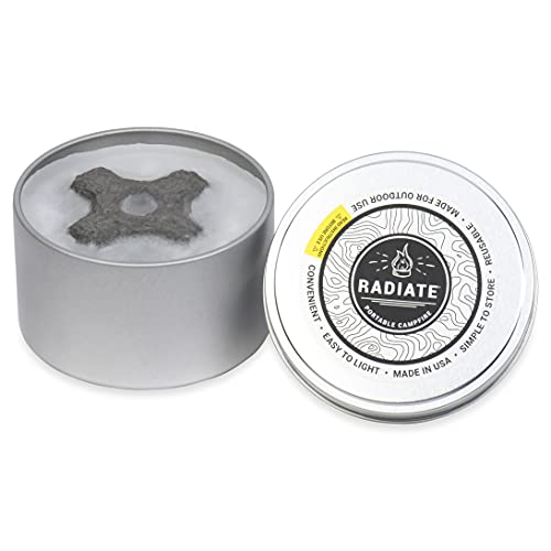 Radiate - 4 Pack Outdoor Portable Campfire - 3 Hours of Warmth and Burn Time - 4” Reusable Fire Pit for Camping, Smores, Cooking, and Picnics - Recycled Soy Wax