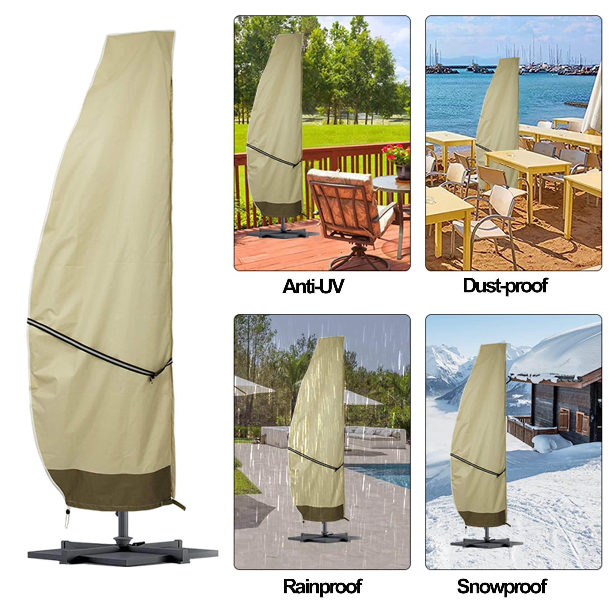 Outdoor Patio Banana Umbrella 600D Waterproof Cover for 9-13 FT Offset Cantilever Banana Umbrella (Beige)