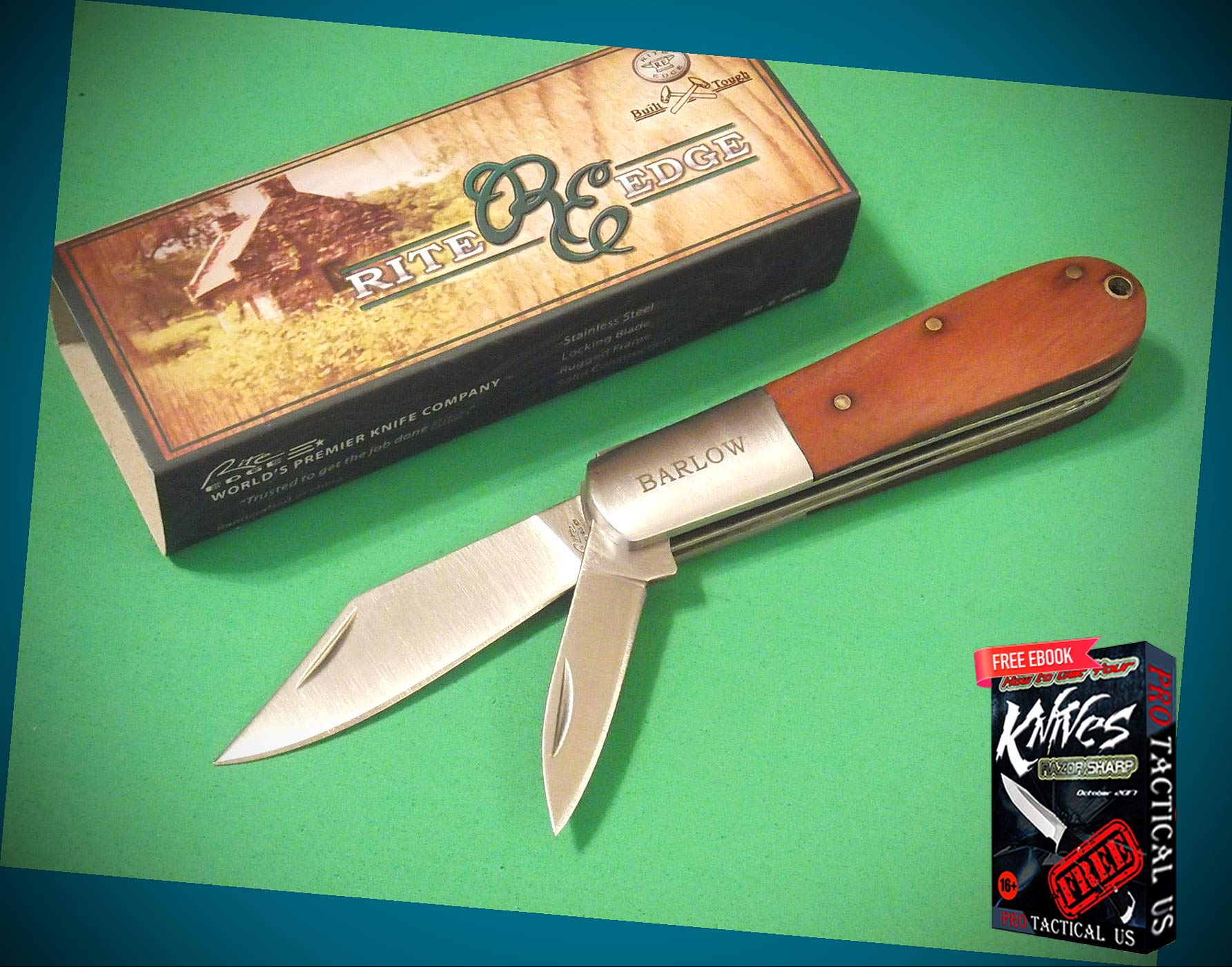 New BARLOW Wood handles 2 blade pocket Pro Tactical Knife 3 3/8" inch closed CR-0058is