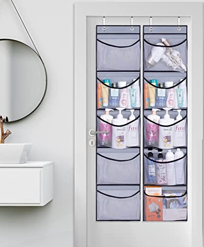 KEETDY Hanging Shelves Over the Door Organizer Storage for Closet with 5 Pockets Organizer for Bedroom Bathroom, 2 Pack(Grey)