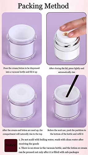 Roiper Cream Jar Vacuum Bottle, Makeup Lotion Travel Container Push Down Pump Dispenser, 15/30/50 ML Refillable Portable Airless Pump Bottles