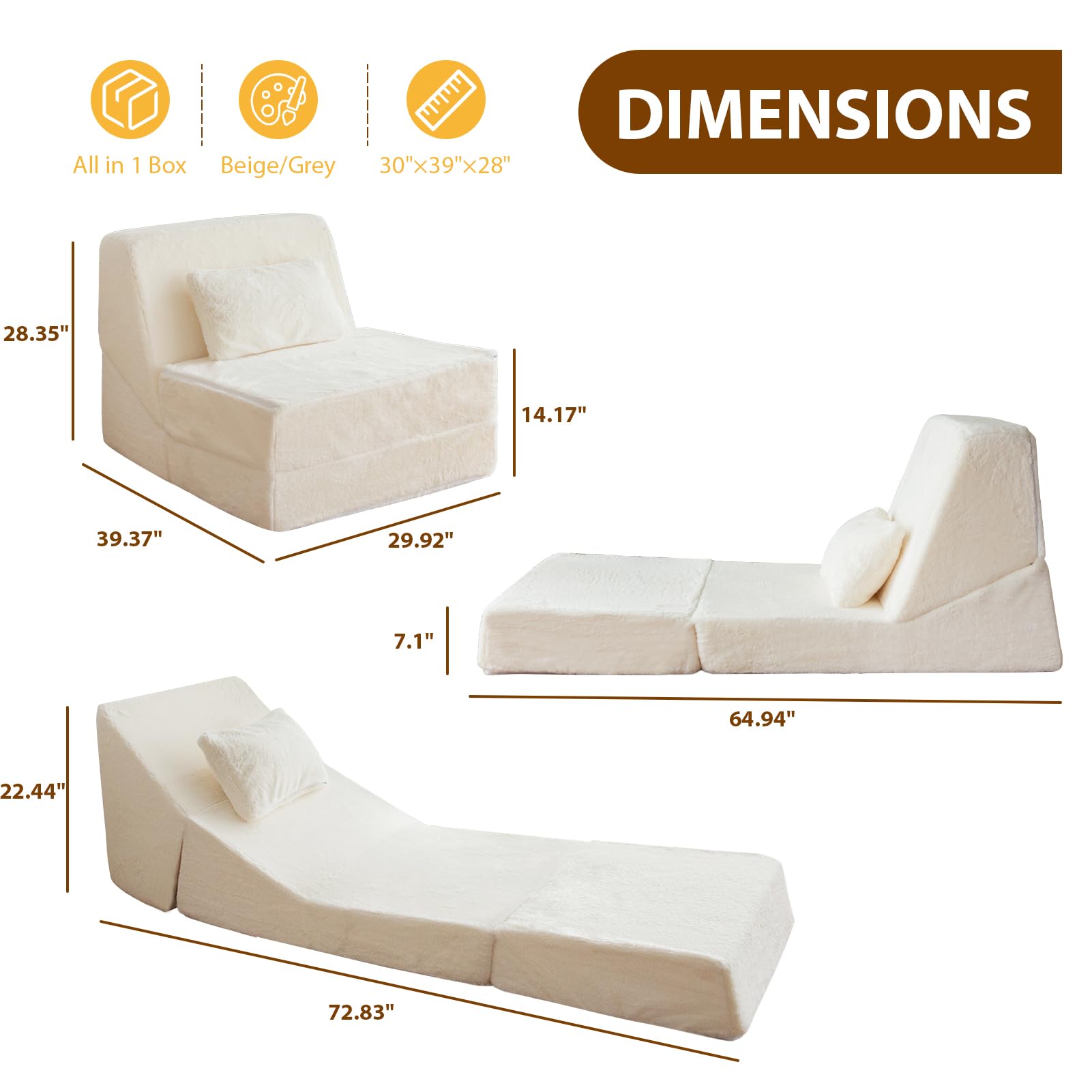 YOSHOOT 3-in-1 Folding Sofa Bed, 7 Inch Convertible Sleeper Chair with Pillow, Fold Out Couch Beds Floor Sofa Lounge for Living Room, Home Office, Playroom