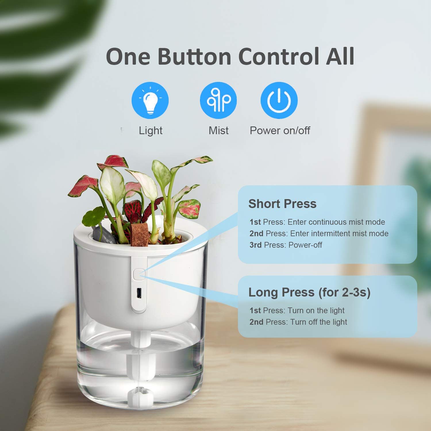 Humidifiers, DCMEKA Mini Small Humidifier for Bedroom, USB Cool Mist Humidifier for Plants, Personal Portable Humidifier with Night Light for baby, office, Whisper Quiet, 4H Timed Auto-off(White)