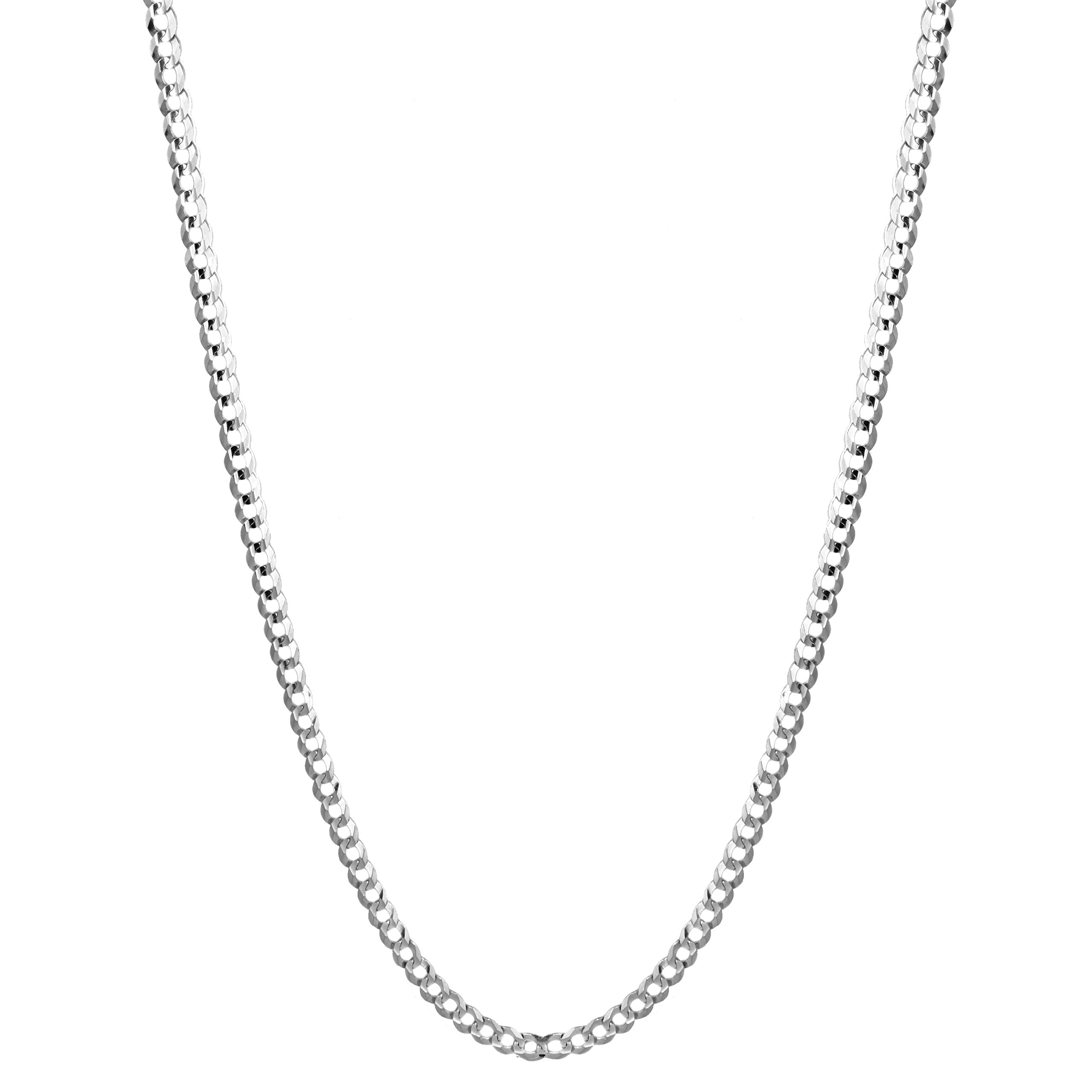 IcedTime 14k White Gold Italy Cuban Curb Solid Chain Necklace 3.5mm Wide 18" Long with Lobster Clasp