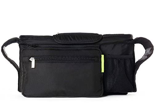 Stroller Organizer,Universal Stroller Bag with Insulated Cup Holders & Large Storage Capacity, Stroller Accessories,Fits for Pushchair Pram, Buggy, Pushchair, Wheelchair (Black)