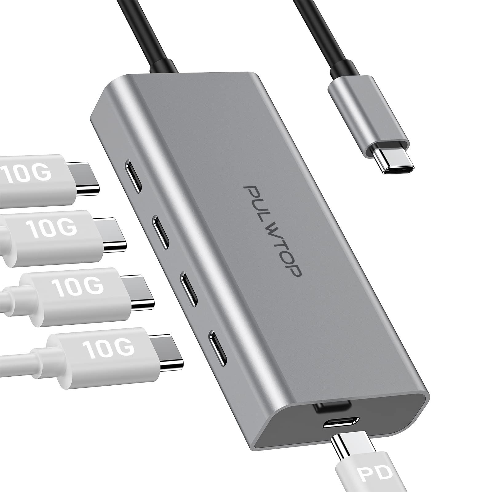 PULWTOP 5 Port USB C Hub 10Gbps for Laptop, USB C Hub Power Delivery with 100W PD (Not Support Monitor) USB C to USB C Hub Multiport Adapter for MacBook Pro, Chromebook, iMac, XPS