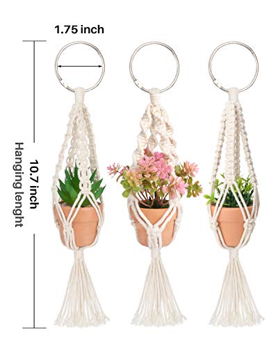 Mini Macrame Plant Hanger with Pot, 3 Pcs Small Hanging Car Plant, Cute Hanging Rearview Mirror Charms, Boho Car Decor, for Plant Lover by MoHern