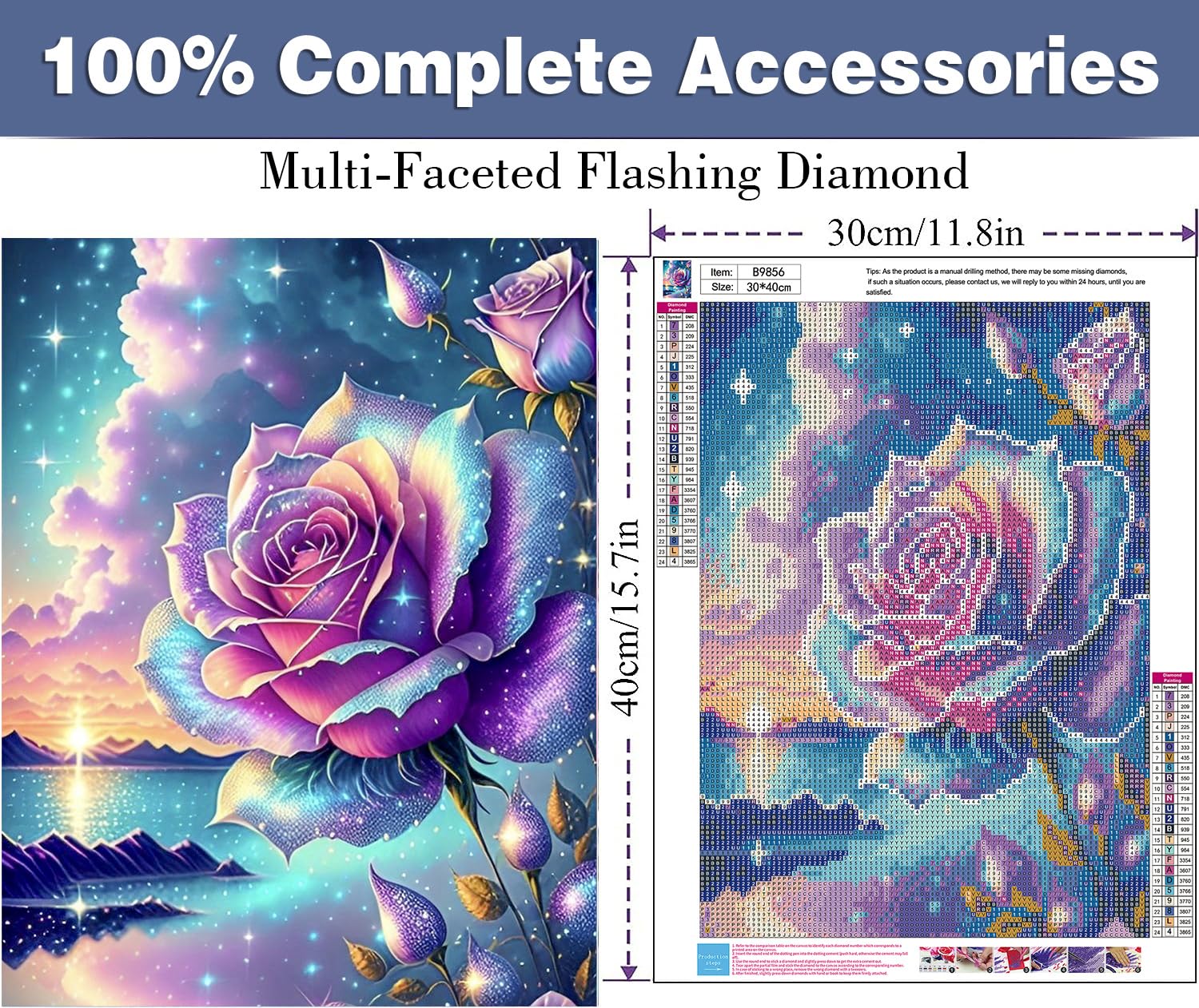 ijbnhd DIY Rose Diamond Painting Kits for Adults - Sunset 5D Diamond Art Kits, Full Drill Diamond Painting Kits, Gem Arts and Crafts for Beginner Home Wall Decor 12X16in