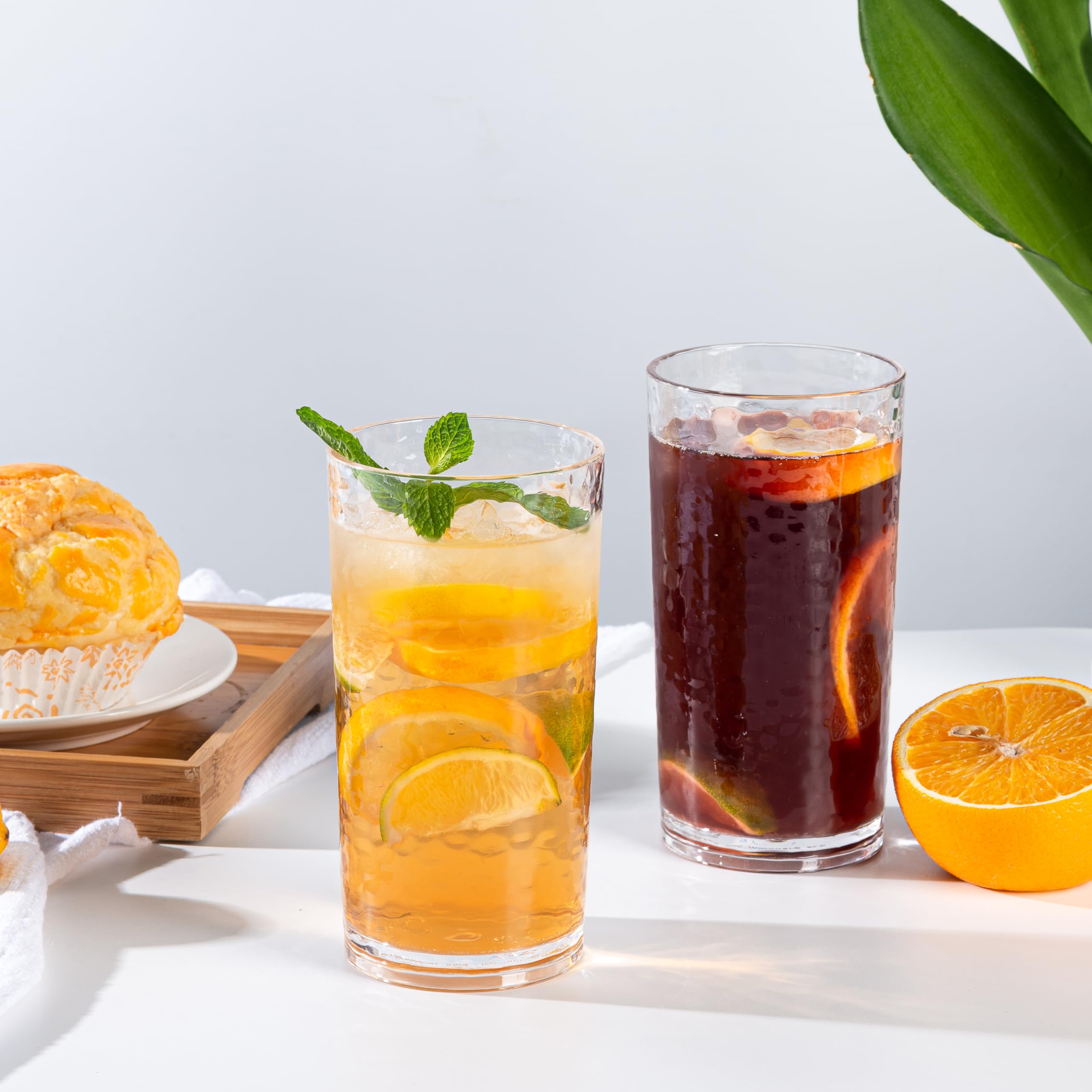 KX-WARE 20-ounce Acrylic Glasses Plastic Tumbler, set of 6 Clear - Hammered Style, Dishwasher Safe, BPA Free