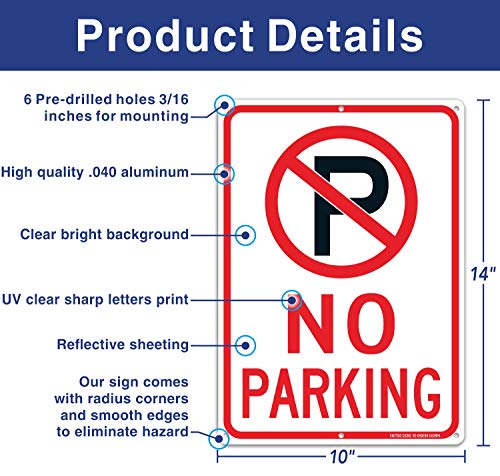 No Parking Sign With Symbol Sign (4 PACK), 14 x 10 Inches Reflective .40 Rust Free Aluminum, UV Protected, Weather Resistant, Waterproof, Durable Ink,Easy To Mount
