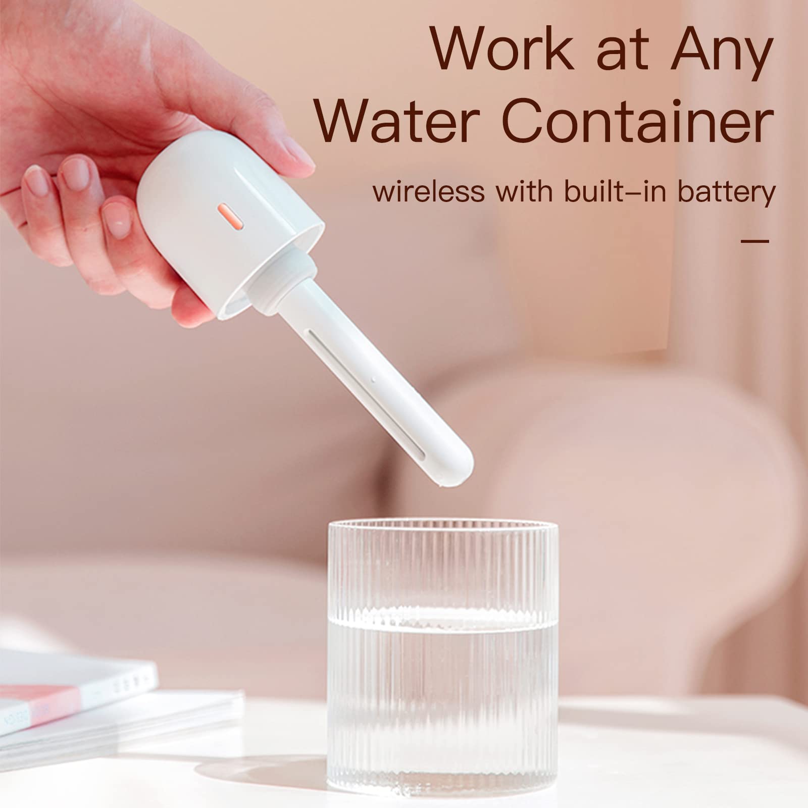 Portable Mini Humidifier, Small Wireless Cool Mist 100ml Humidifier, with Container Diversity for Car Bedroom Office, Adjustable Length, Whisper-Quiet Operation, 2 Spray Modes, Auto Shut Off (White)