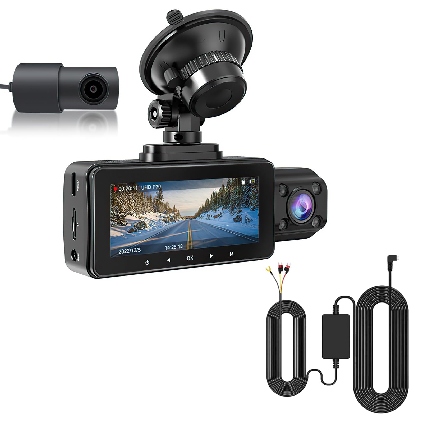 LANMODO 3ch D1 4K Dash Cam and Dashcam Hardwire Kit Bundle, 5G WiFi GPS App, Front 4K Inside 1080P Rear 1080P, Loop Recording, IR Night Vision, WDR, Parking Mode, G-Sensor Motion Senser, Support 512GB