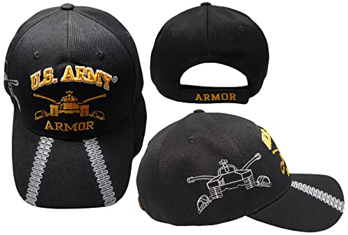 US Army Armor Tank Black Shadow Acrylic Adjustable Embroidered Cap Hat - Officially Licensed