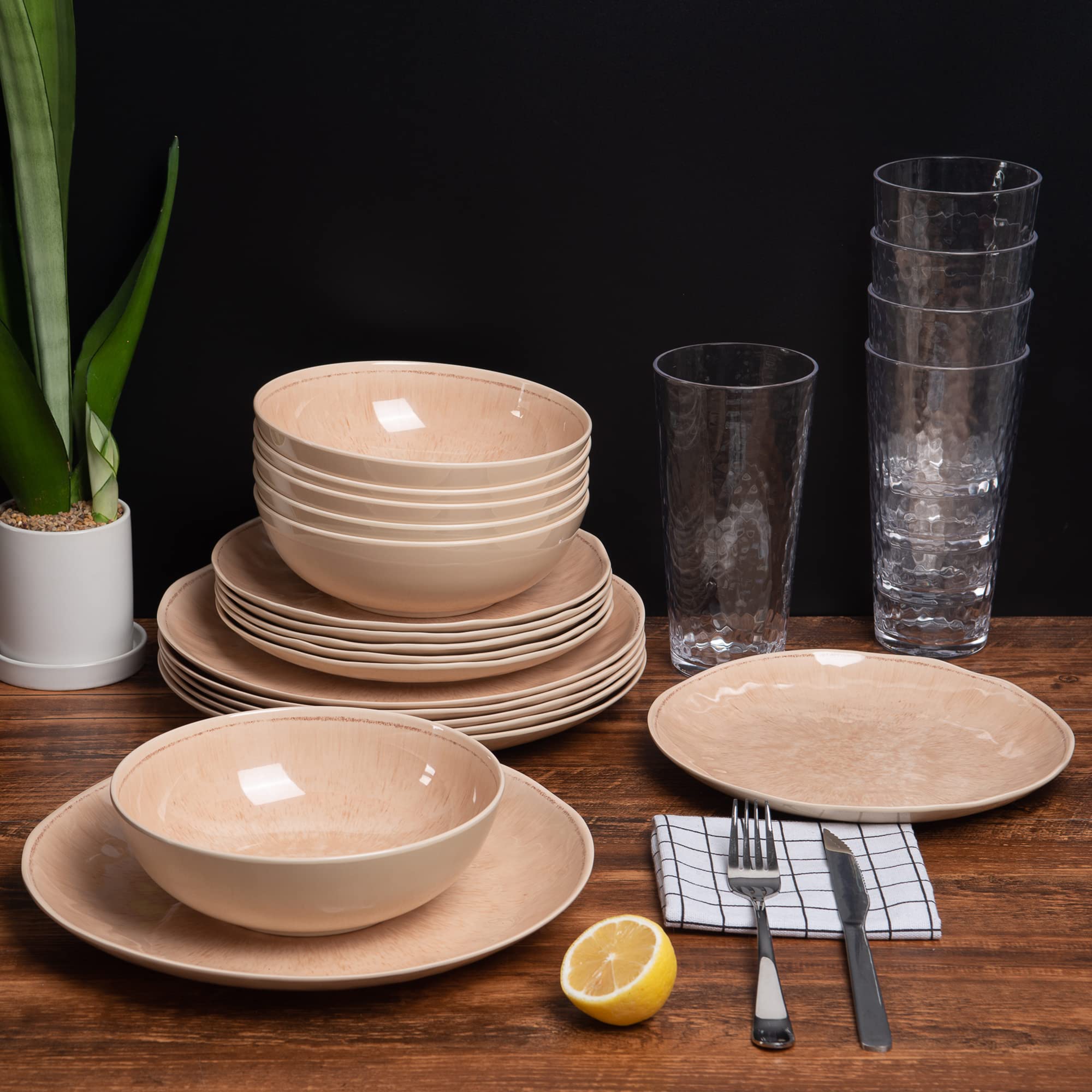 KX-WARE 6-piece Melamine Bowl Set, 100% Melamine 7.5-inch Bowl Reactive Taupe | Indoors and Outdoors, Camper, Break-resistant, RV Use
