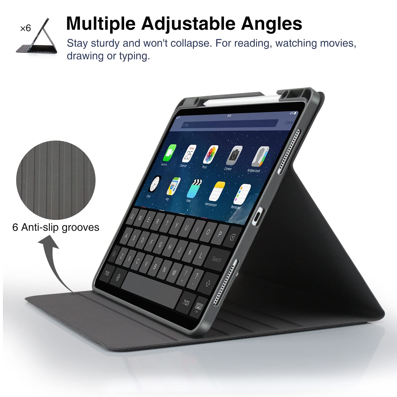 MOROCK for iPad Pro 12.9 Case 2022/2021/2020 with Pencil Holder/Multi-Angle Smart Stand Cover, Auto Sleep/Wake iPad 12.9'' 6th/5th/4th Case (Black)