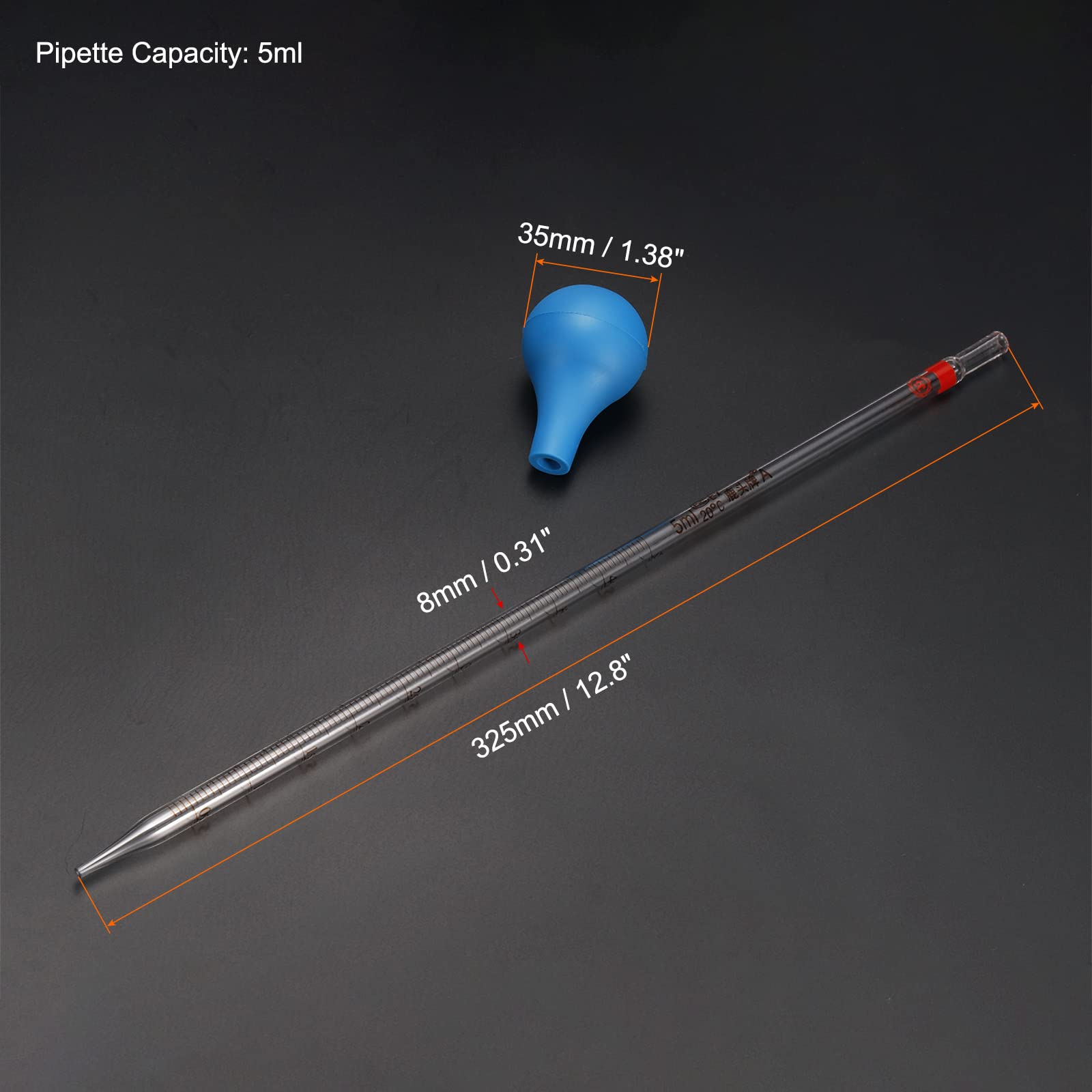 PATIKIL Graduated Dropper Pipettes Kit, 4pcs 5ml Borosilicate Glass Pipette with Rubber Cap for Transfer Liquid for Lab, Chemistry, Clear