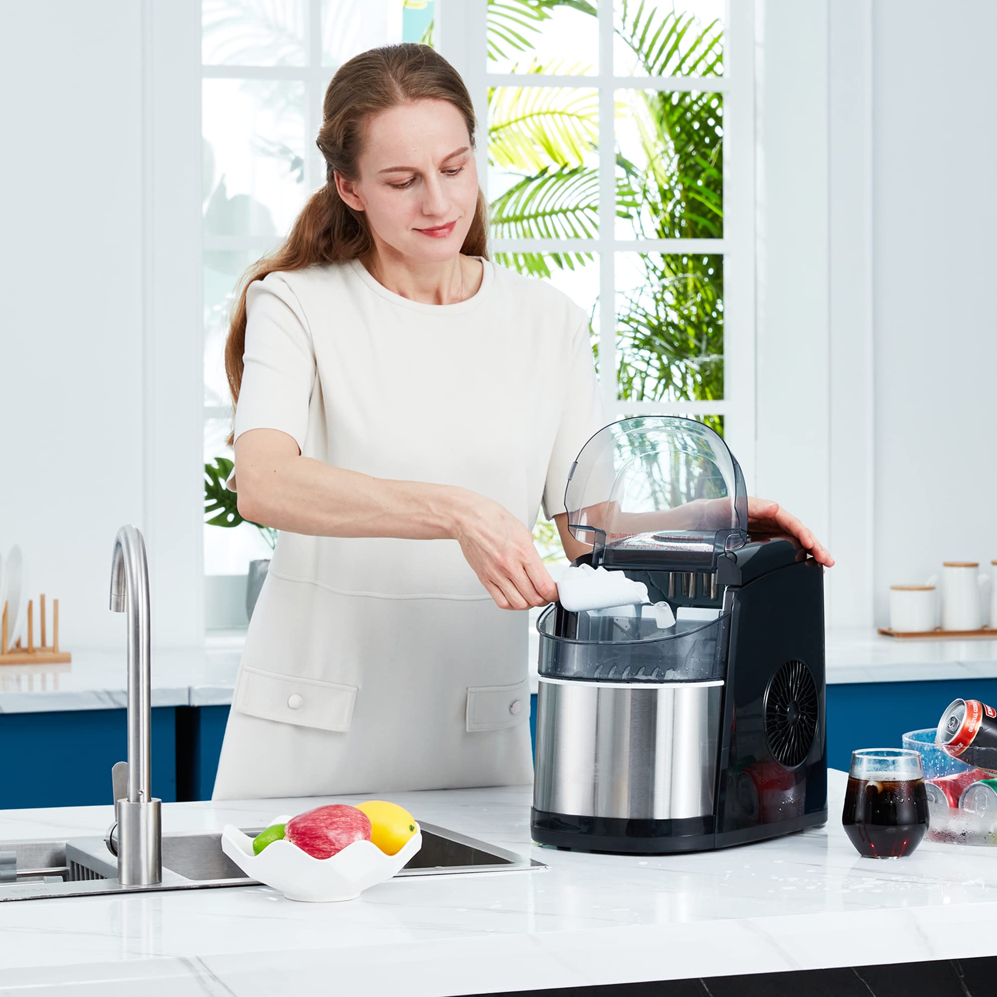OUTGAVA Ice Maker Machine Countertop Portable Ice Cube Maker,Compact Automatic Ice Making Machine with Ice Scoop&Basket,26Lbs/24H,9 Cubes in 6-8 Minutes,2 Size(S/L) for Kitchen Bar Office,Black