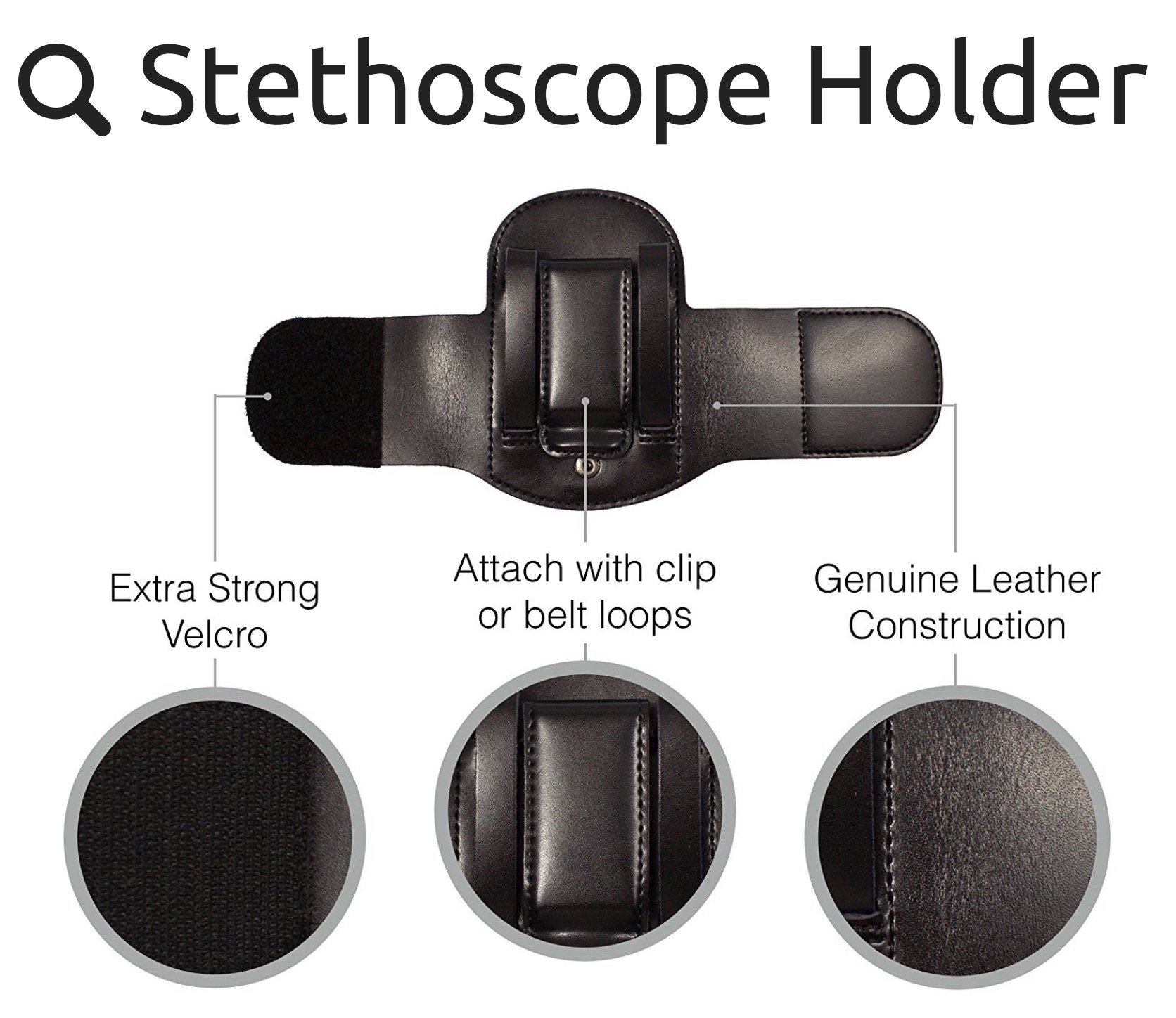 Stethoscope Holder with Velcro Closure and Padded Hip/Belt Clip (Pink) for Littmann - Genuine Leather Universal Stethoscope Holster