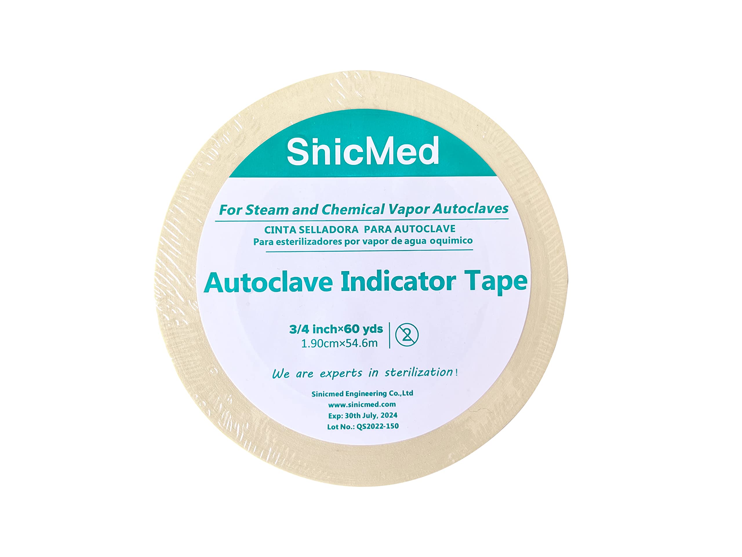 Sinicmed Autoclave Indicator Tapes for steam Sterilization(3/4''*60yards) with Plastic core for Dental lab Tattoo 1 roll