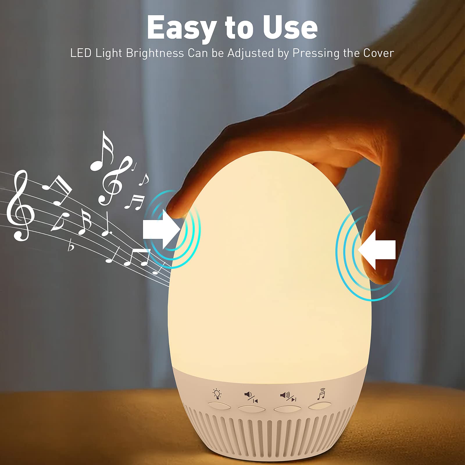 Night Light for Kids, Baby Night Light with White Noise Machine for Better Sleep, Special Control Mode by Press The Soft Shell, Portable Sound Machine for Baby&Adults, Home&Office