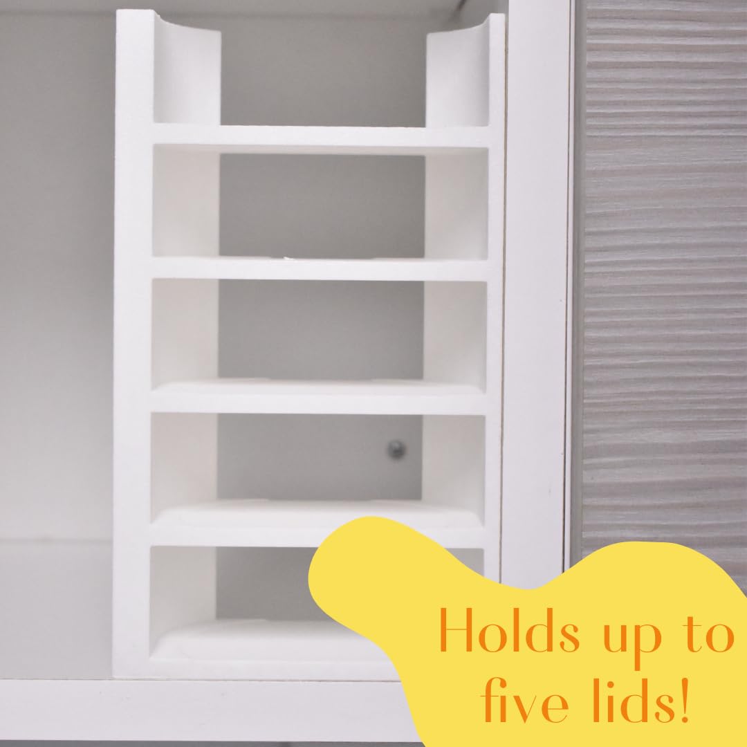 Lid Organizer Compatible With Stanley Cup Lids | 5 Lid Organizer for Cabinets or Kitchen Counter | Includes Straws Storage | Made in USA (White)