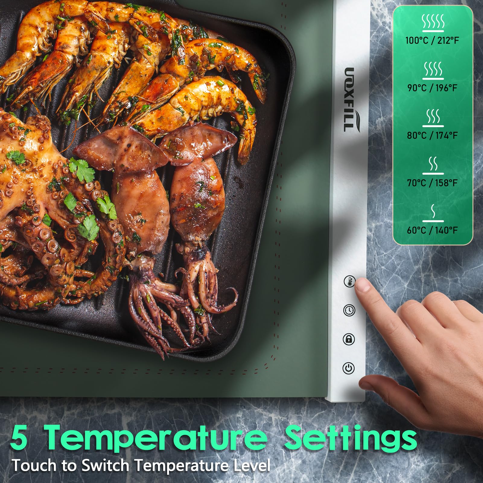 Silicone Electric Heating Tray - Roll Up Premium Silicone Heating Mat for Food, 5Temperature Setting, Four Timer Modes, Auto Shut-Off, Portable Food Warmer for Parties, Dinner, Travel