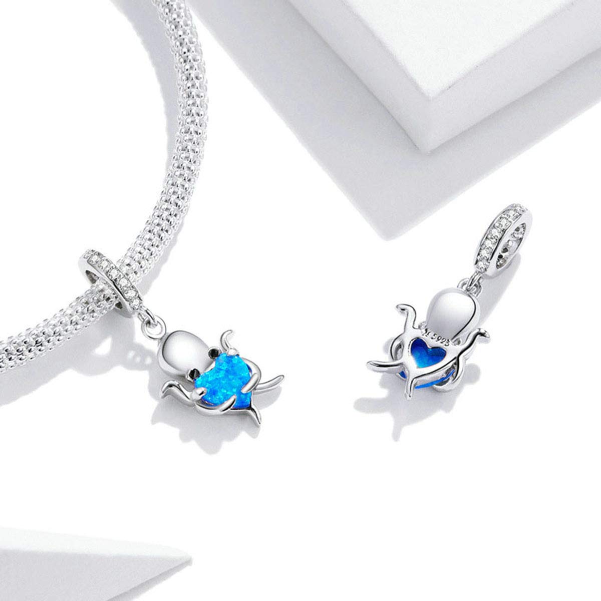 Octopus Charm 925 Sterling Silver Sea Turtle Charm Fish Charm Starfish Charm Ocean Charm for Pandora Charm Bracelet (Octopus)