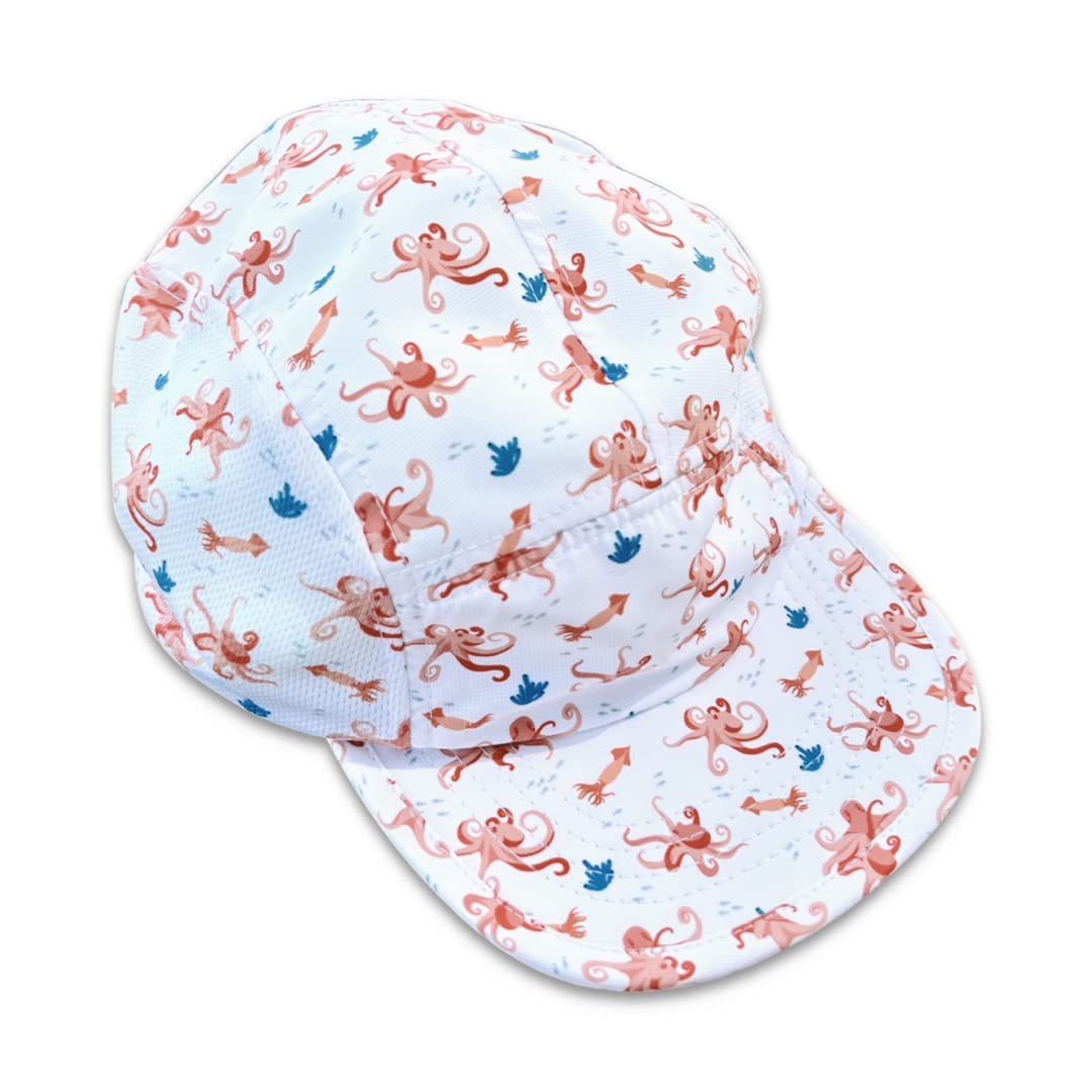 Men's and Women's 5 Panel Hat, Washable & Packable Running Hat (Big Quad Cephalopod: White)