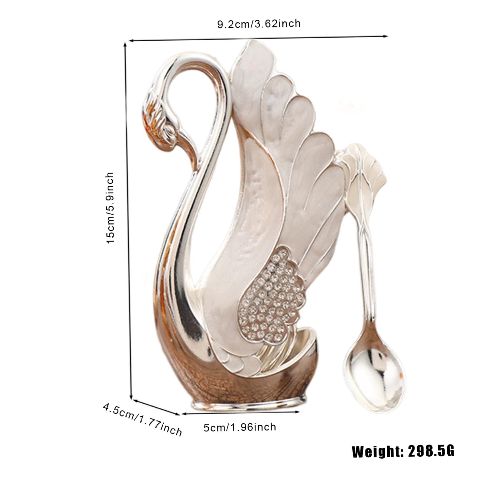 STIVEMIAO Coffee Spoon Holder Decorative Swan Base Holder with 6 Dessert Spoons Set Metal Swan Base Holder Spoon Organizer Flatware Silver Spoons