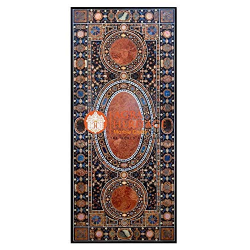 Rectangular Pietra Dura Marble Big 106"x47" Dining Table Top Mosaic Inlay Restaurant Decor