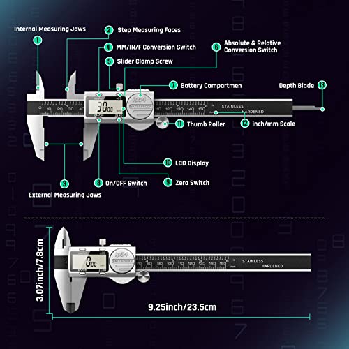 Nuovoware Digital Caliper, 6 Inch /150 mm IP54 Electronic Measuring Tool, Stainless Steel Waterproof Micrometer Vernier Caliper with Auto-Off Large LCD Screen, High Precision Inch/Metric/Fraction