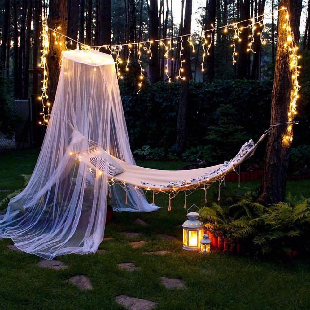 Orangie LED Icicle Lights, 96 LEDs 11.4ft 8 Modes, Curtain Fairy Light, LED String Light for Wedding/Christmas/Halloween/Thanksgiving/Easter/Party Backdrops Family Patio Lawn Decoration(Warm White)