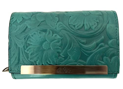 Patricia Nash Cametti Leather Trifold Wallet - Blue Grass Tooled