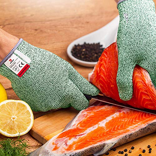 NoCry Cut Resistant Gloves — 100% Food Grade; Level 5 Protection; Ambidextrous; Machine Washable; Superior Comfort and Dexterity; Lightweight; Complimentary eBook